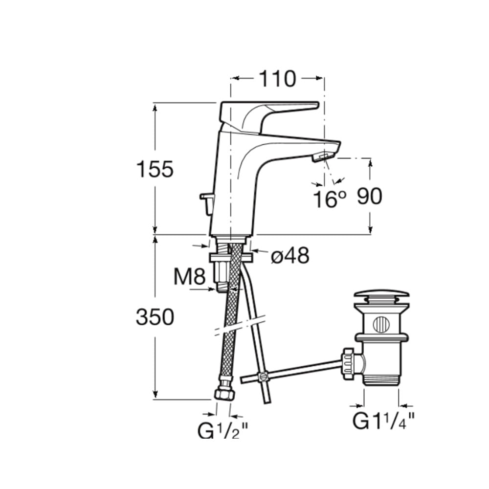 Monocomando Roca de mesa para lavatório bica baixa com Pop-Up Atlas em ...
